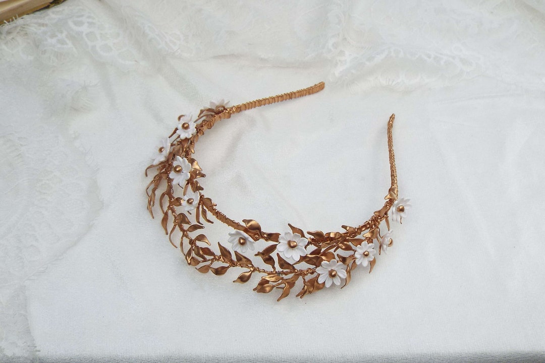 Bronze Bridal Crown, Bronze Tiara, 70s Style Wedding, Daisy Crown ...