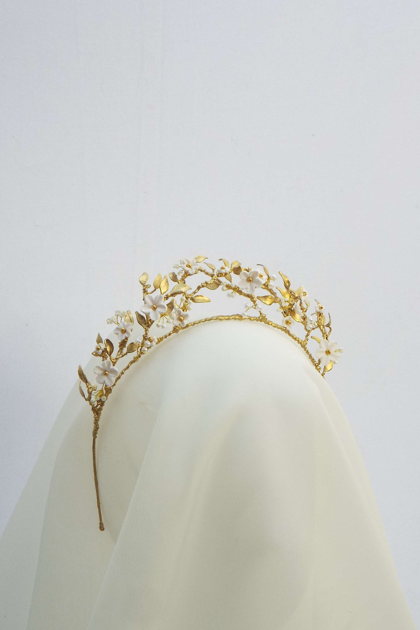 Gold & white flower bridal crown Flower headdress Gold | Etsy