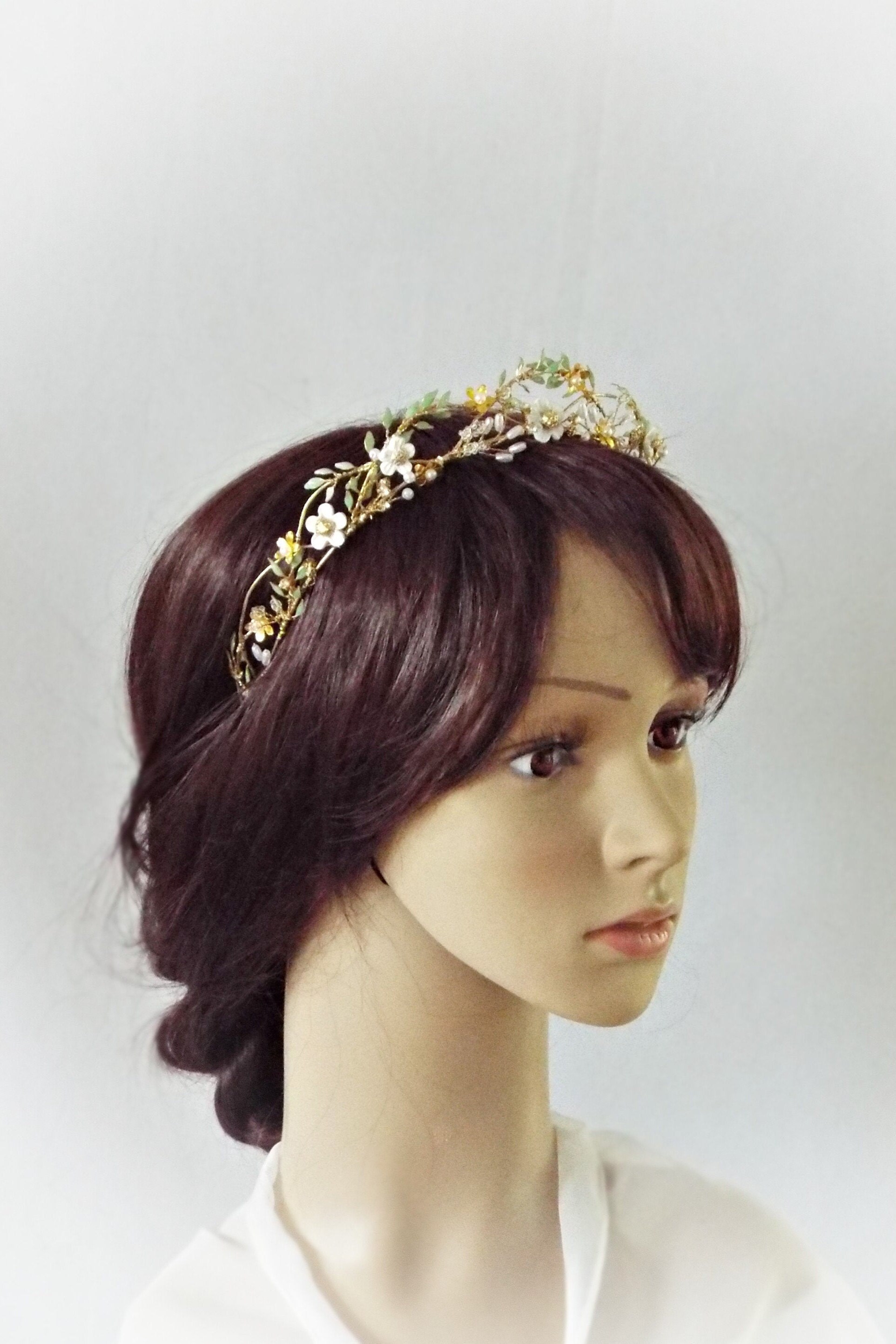 Bridal tiara Beaded bridal headpiece Golden Bridal crown | Etsy