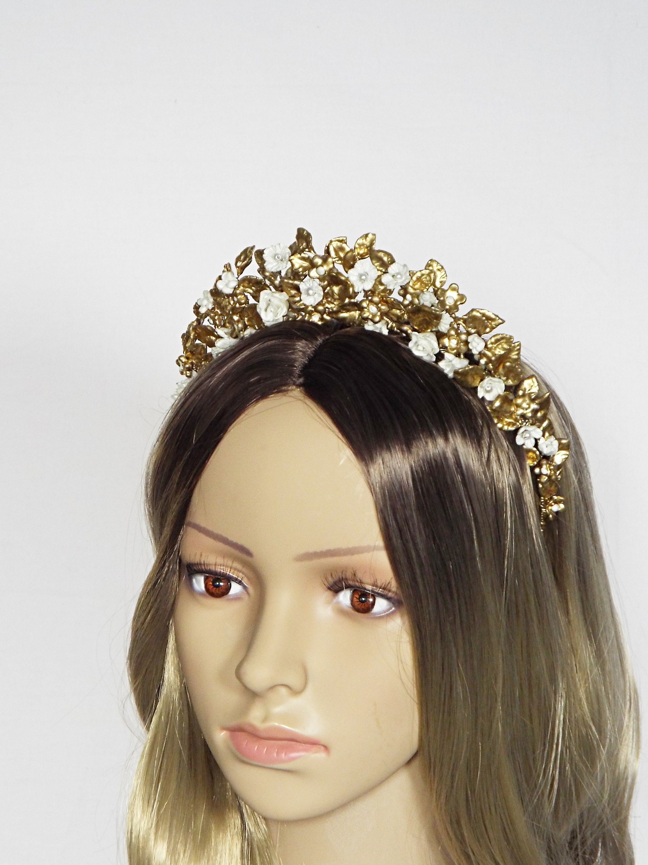 Golden headdress Gold bridal crown Wedding headpiece | Etsy