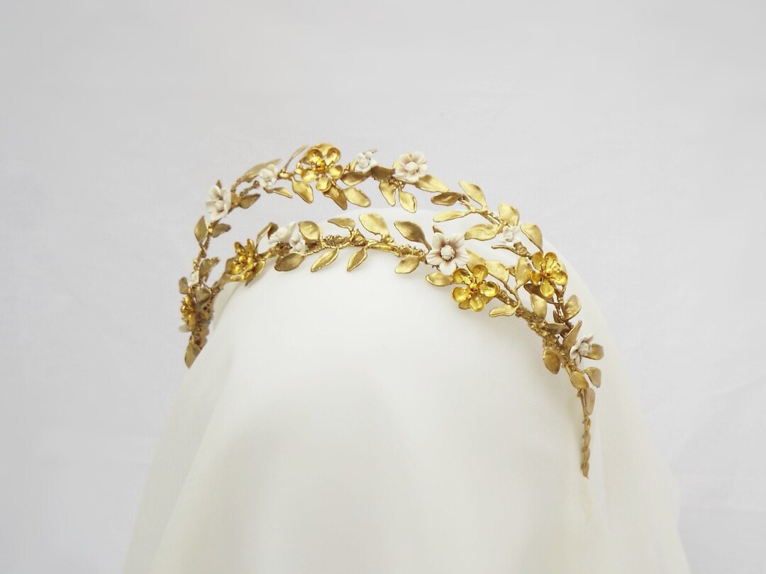 Gold Tiara Gold Bridal Crown Gold Leaf Headpiece 176 - Etsy