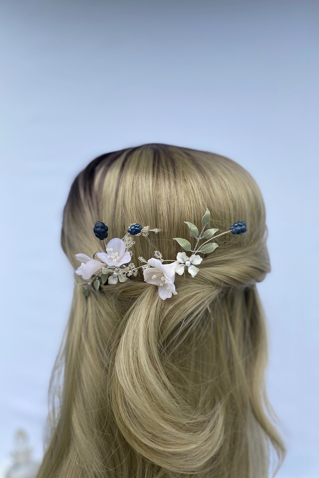 Floral Bridal Hair Pins, Berry Hair Pins, Silver Bridal Pins, Set If ...