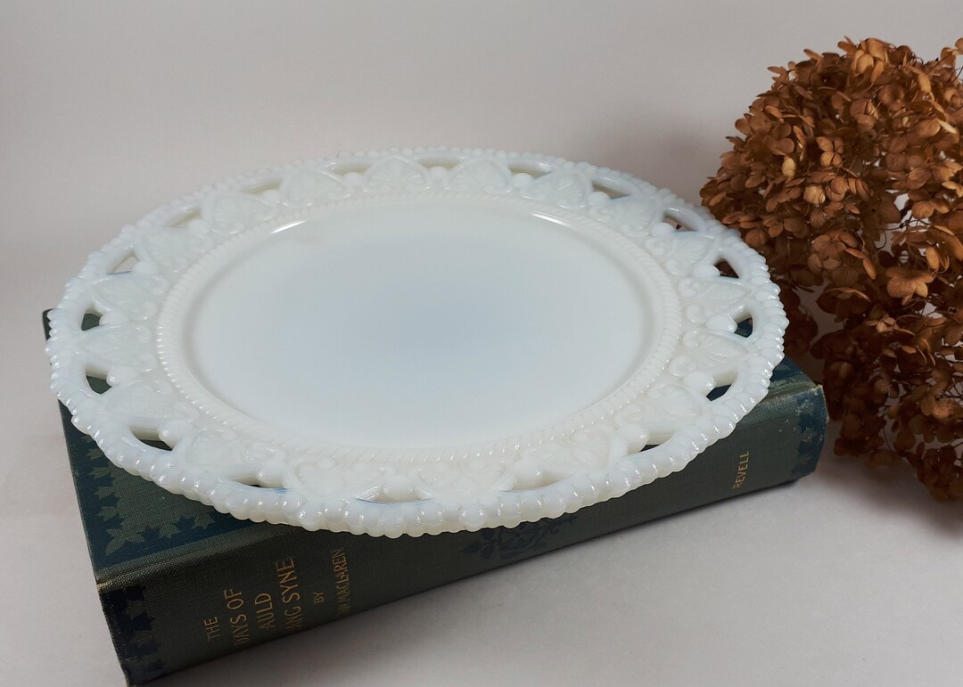 Milk Glass Lace Edge Plate May Be Kemple Lacy Heart From the - Etsy