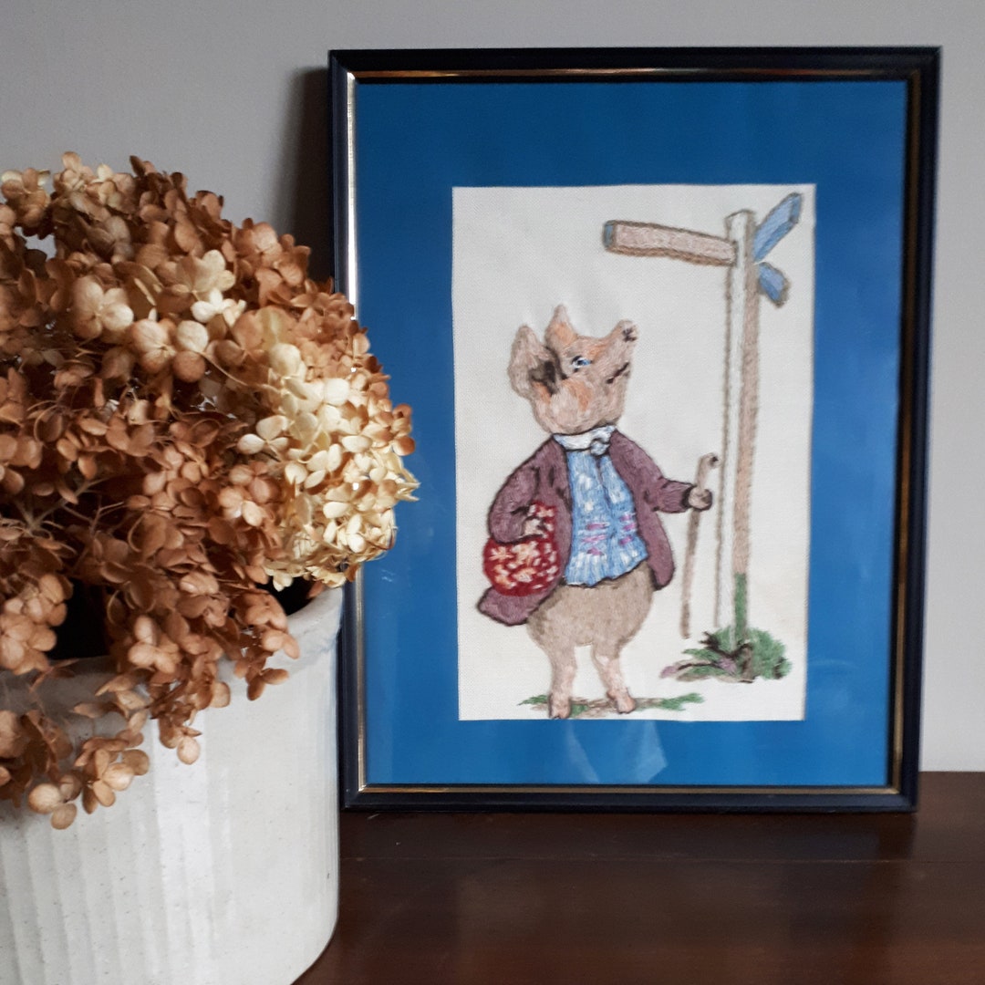 Vintage Crewel Embroidery Beatrix Potter Pigling Bland Completed ...