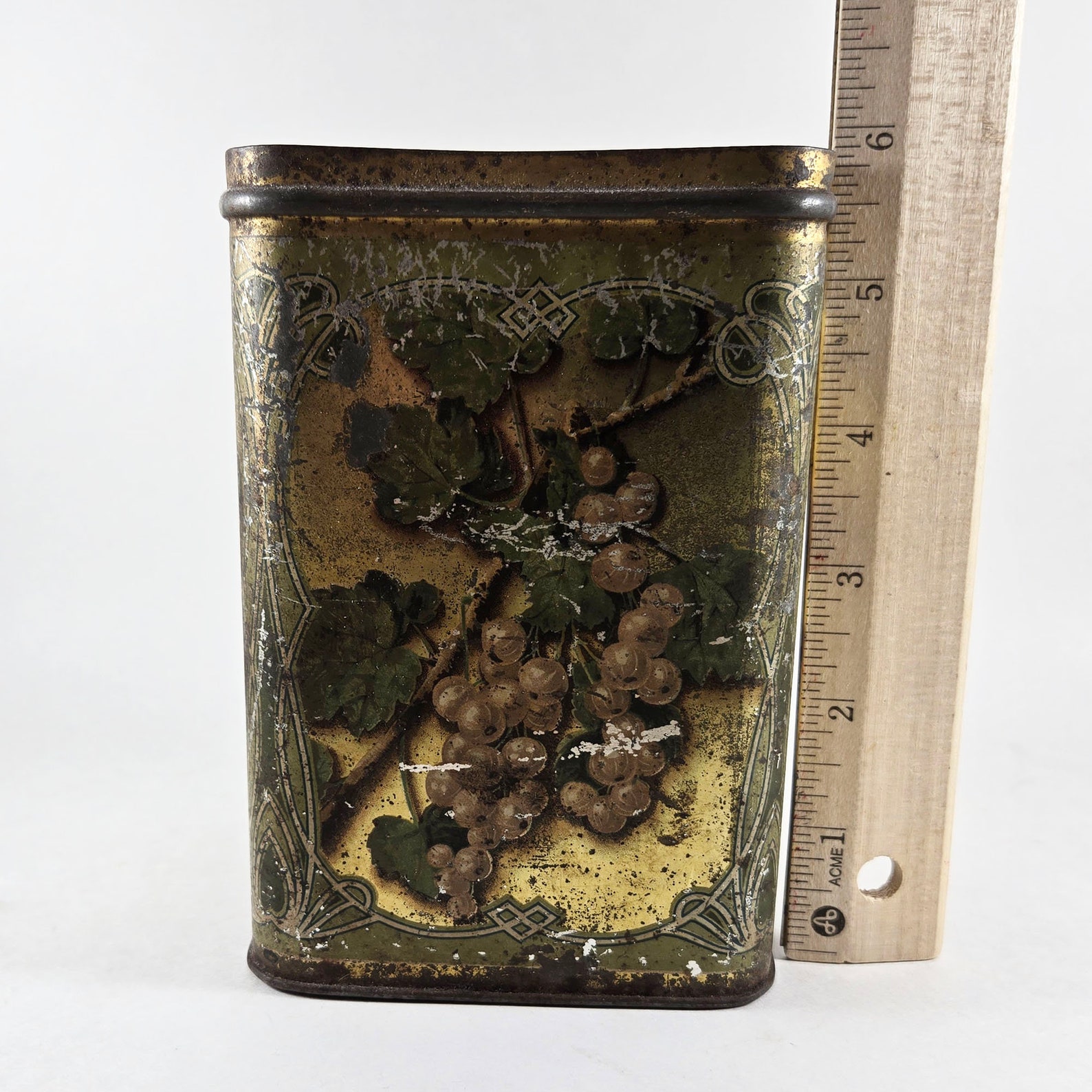 Vintage Storage Tin With Transferware Flowers Chippy Rusty Decorative ...