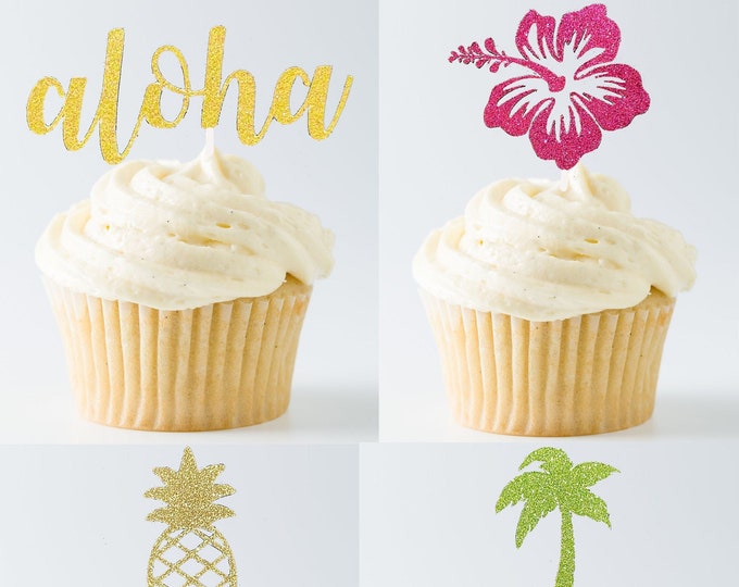 Aloha Cupcake Toppers, Hawaii Cupcake Toppers, Palm Tree Cupcake ...
