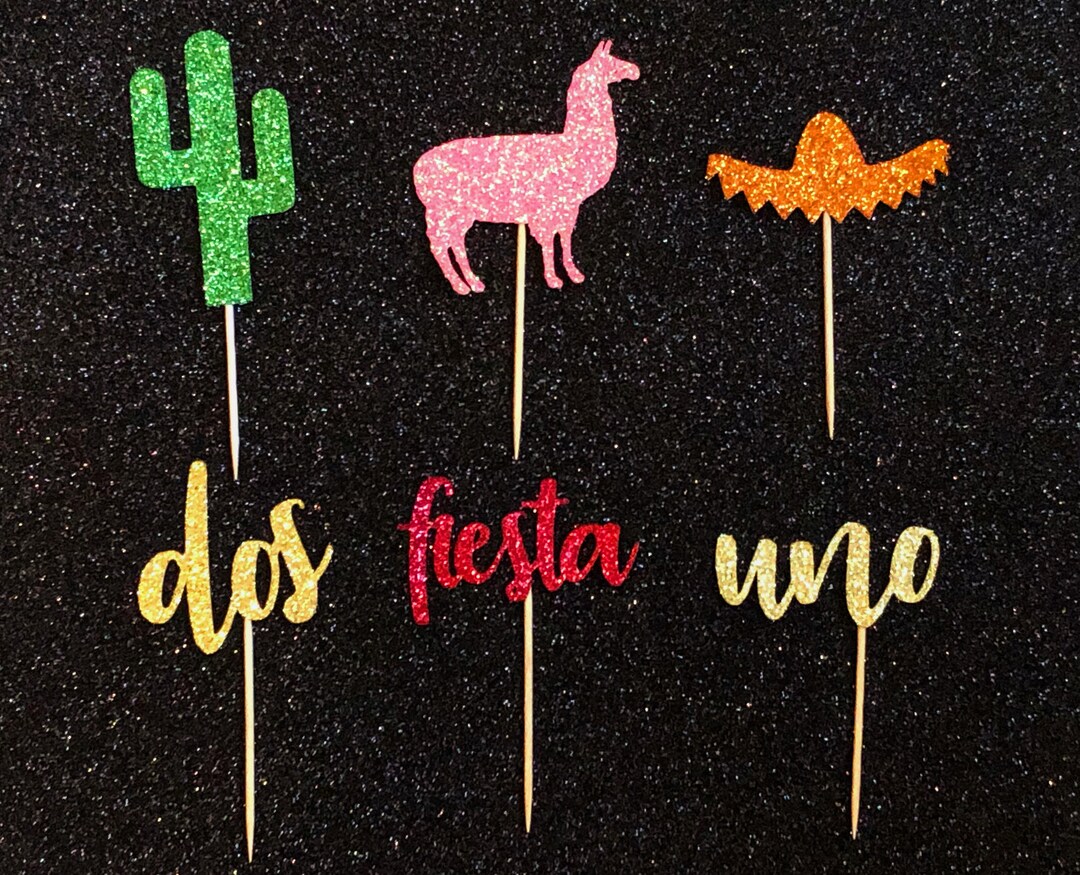 FIESTA Cupcake Toppers,uno Birthday Cupcake Toppers,dos Fiesta Cupcake ...