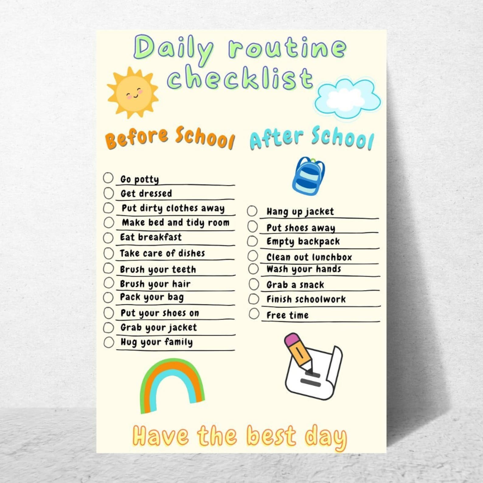 Kids Daily Routine Checklist Fully Editable Canva Template With Morning ...