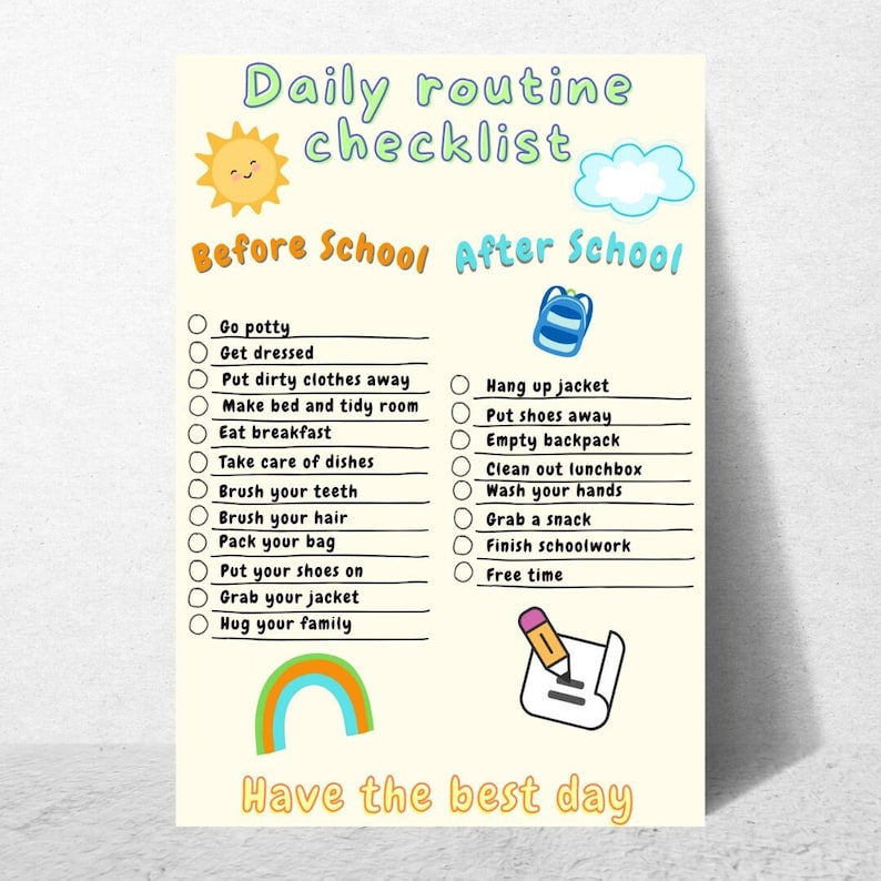 Kids Daily Routine Checklist Fully Editable Canva Template With Morning ...