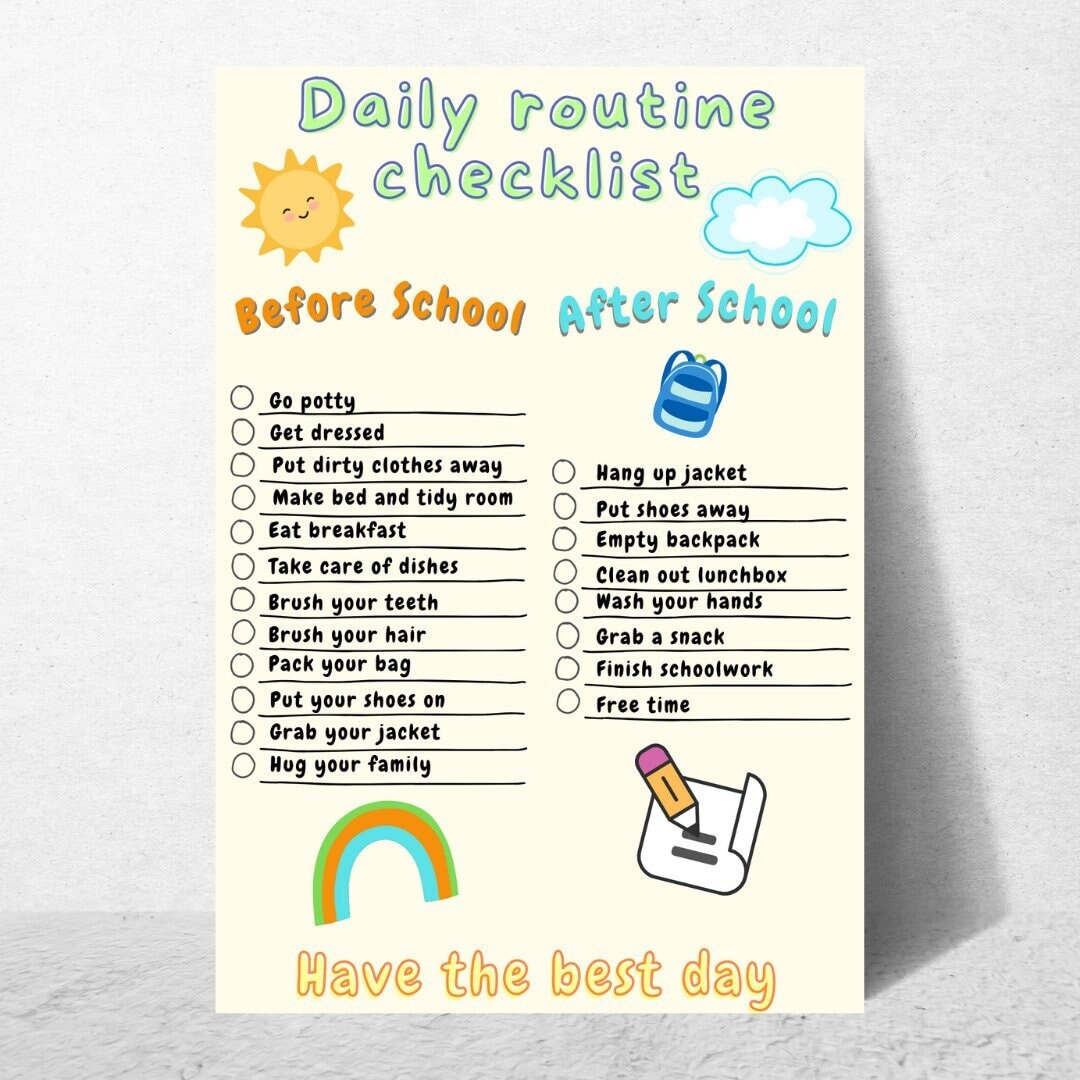 Kids Daily Routine Checklist Fully Editable Canva Template With Morning ...