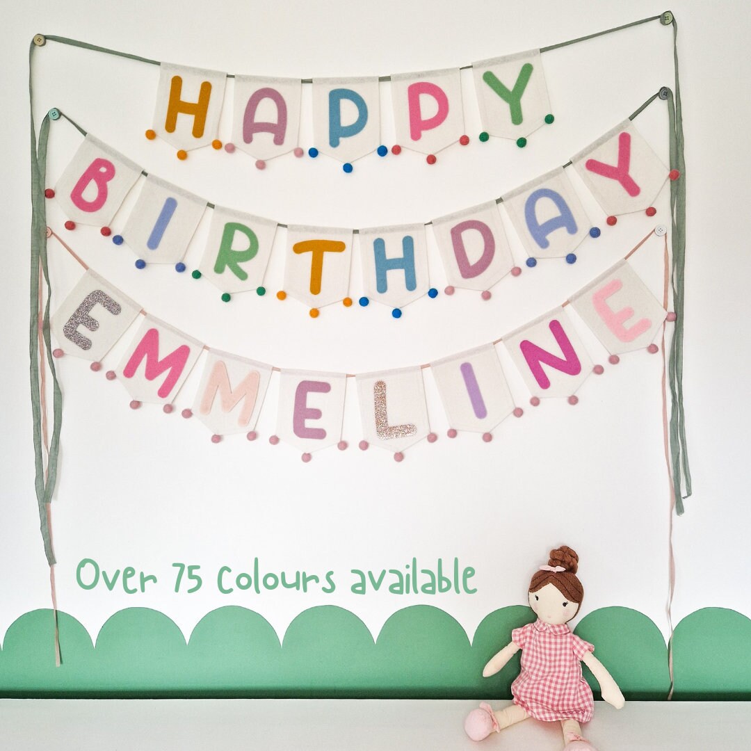 Handmade Customisable Reusable Felt Happy Birthday Banner Bunting Sign ...