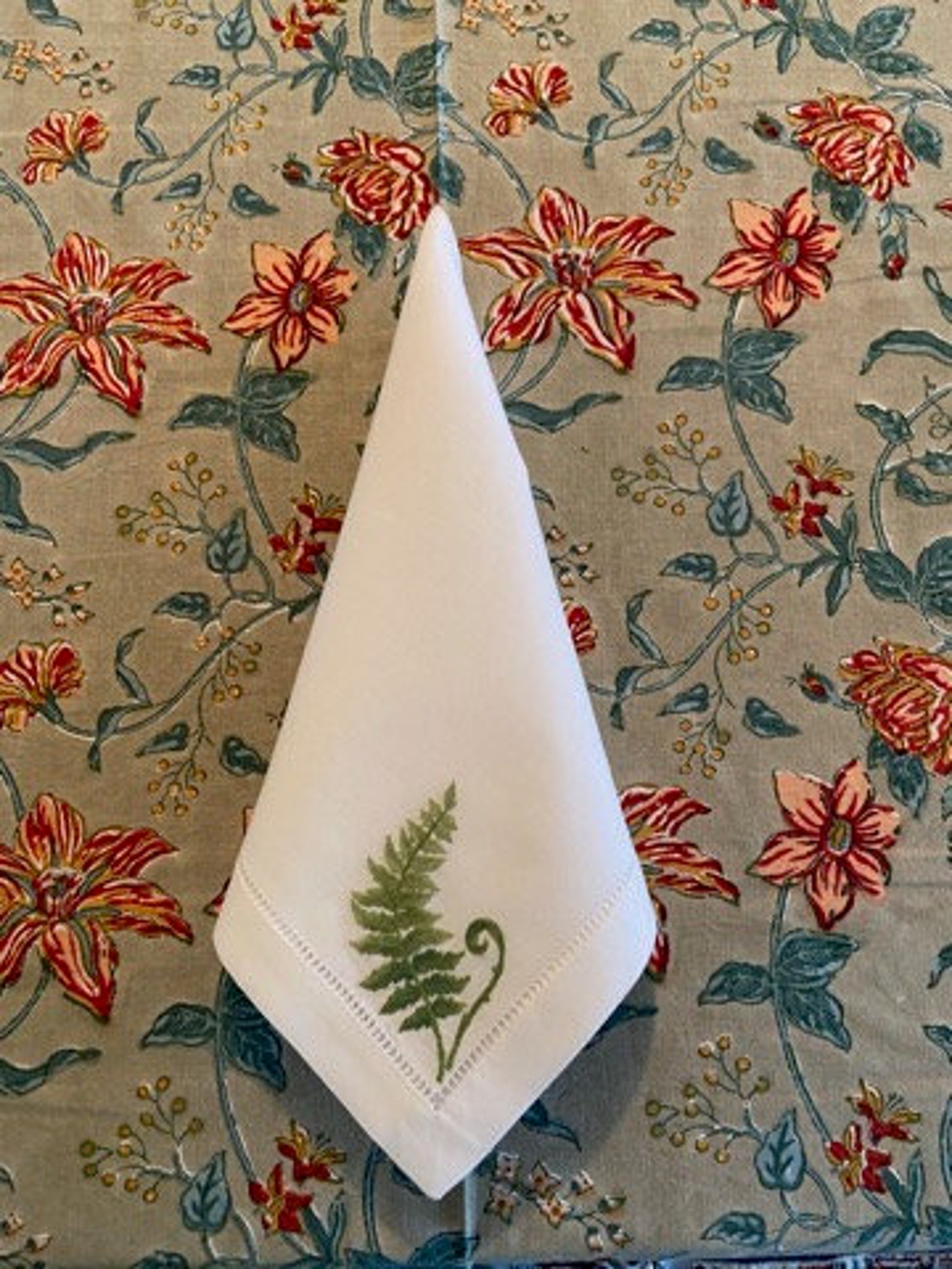 Fern, Hand Embroidered Napkin, Set of 2 - Etsy