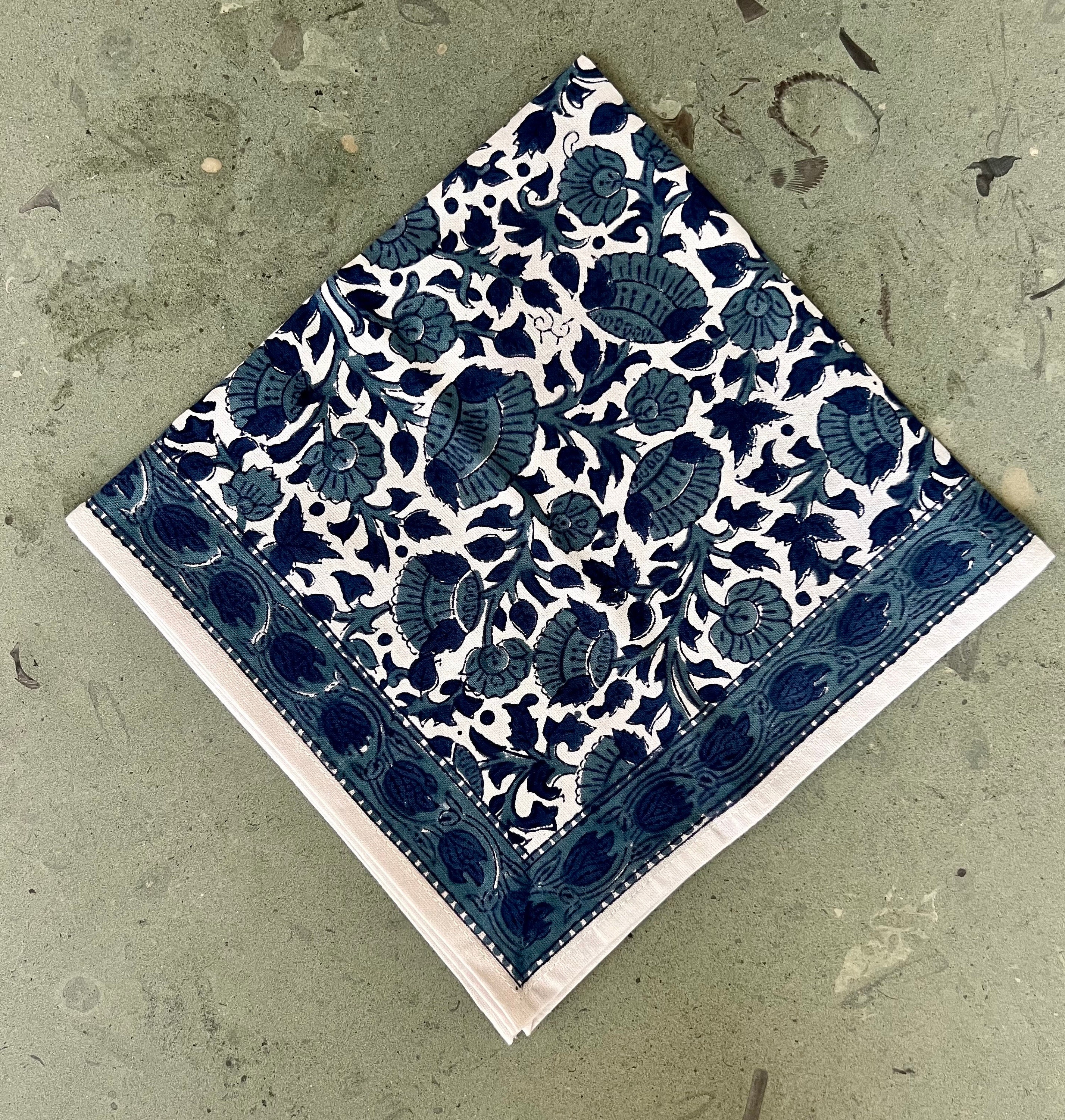 Blue Floral Napkins, Cotton Block Print, Sets - Etsy