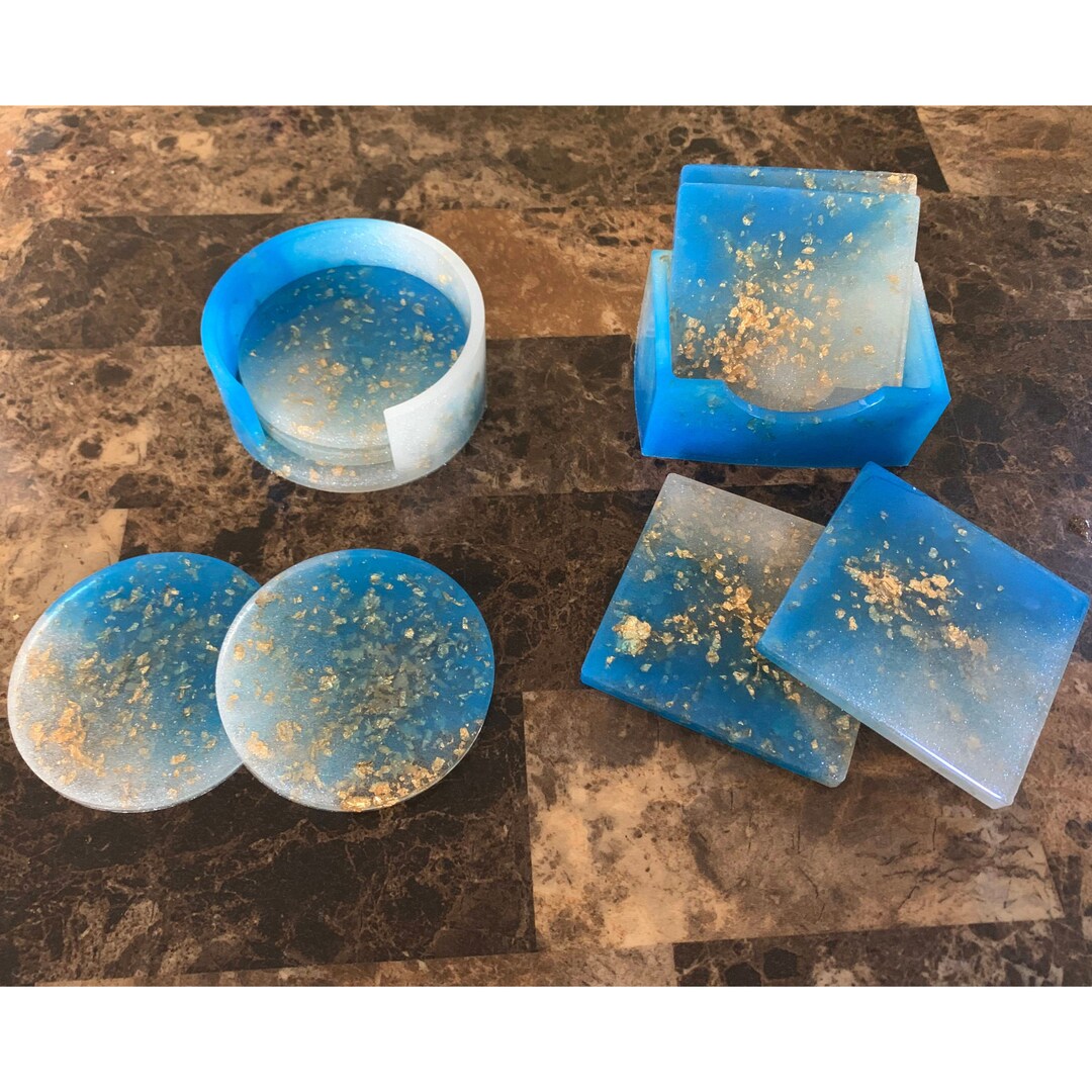 Custom Coasters - Set of 4 With Holder - Epoxy Resin - Round Coasters ...