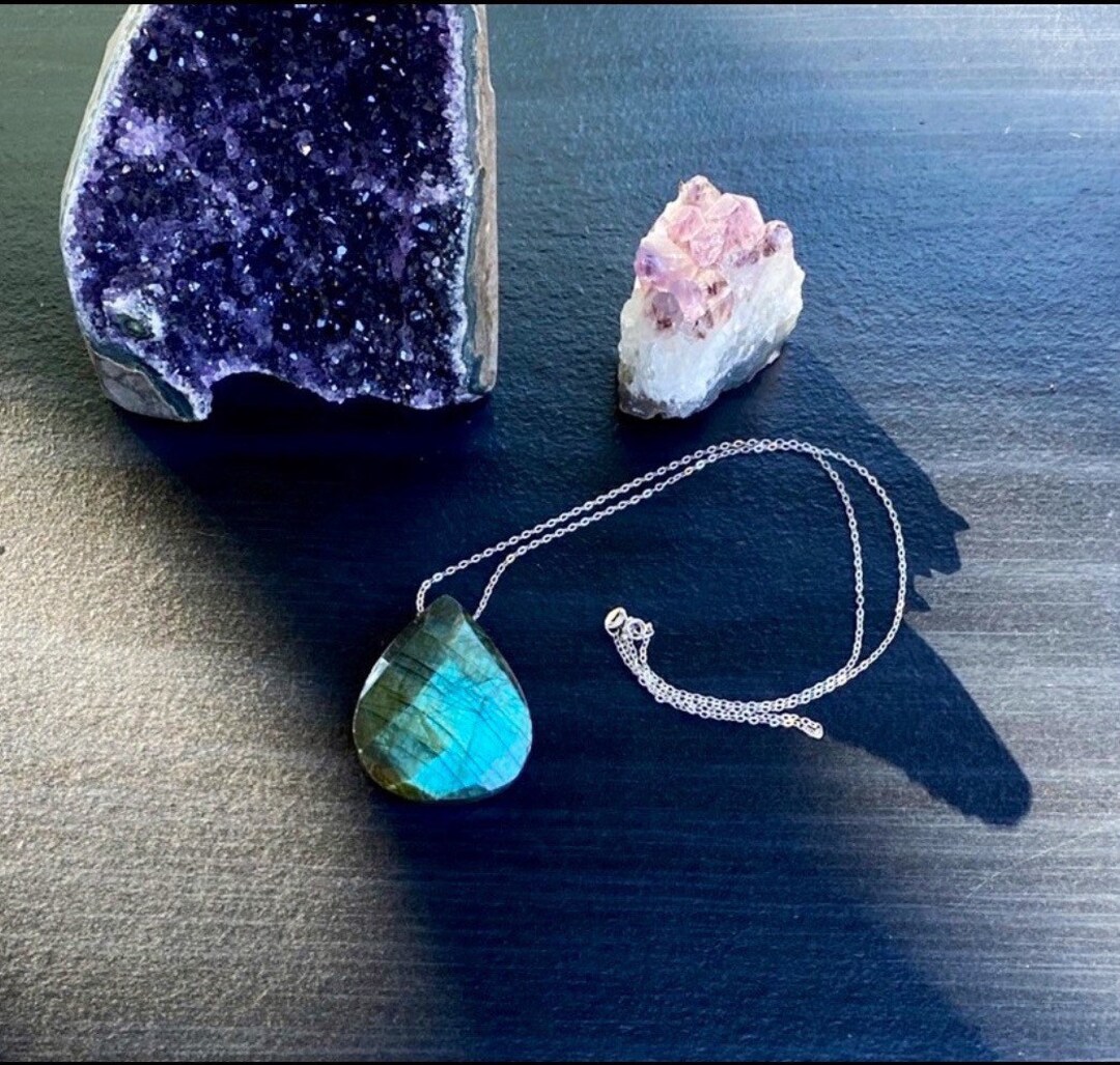 Large Flashy Labradorite Pendant Necklace, Rainbow Labradorite Crystal ...