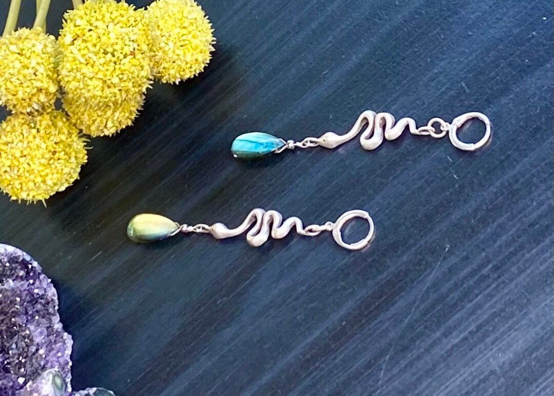 Serpent Labradorite Earrings, Flashy Labradorite Stone Snake Earrings ...