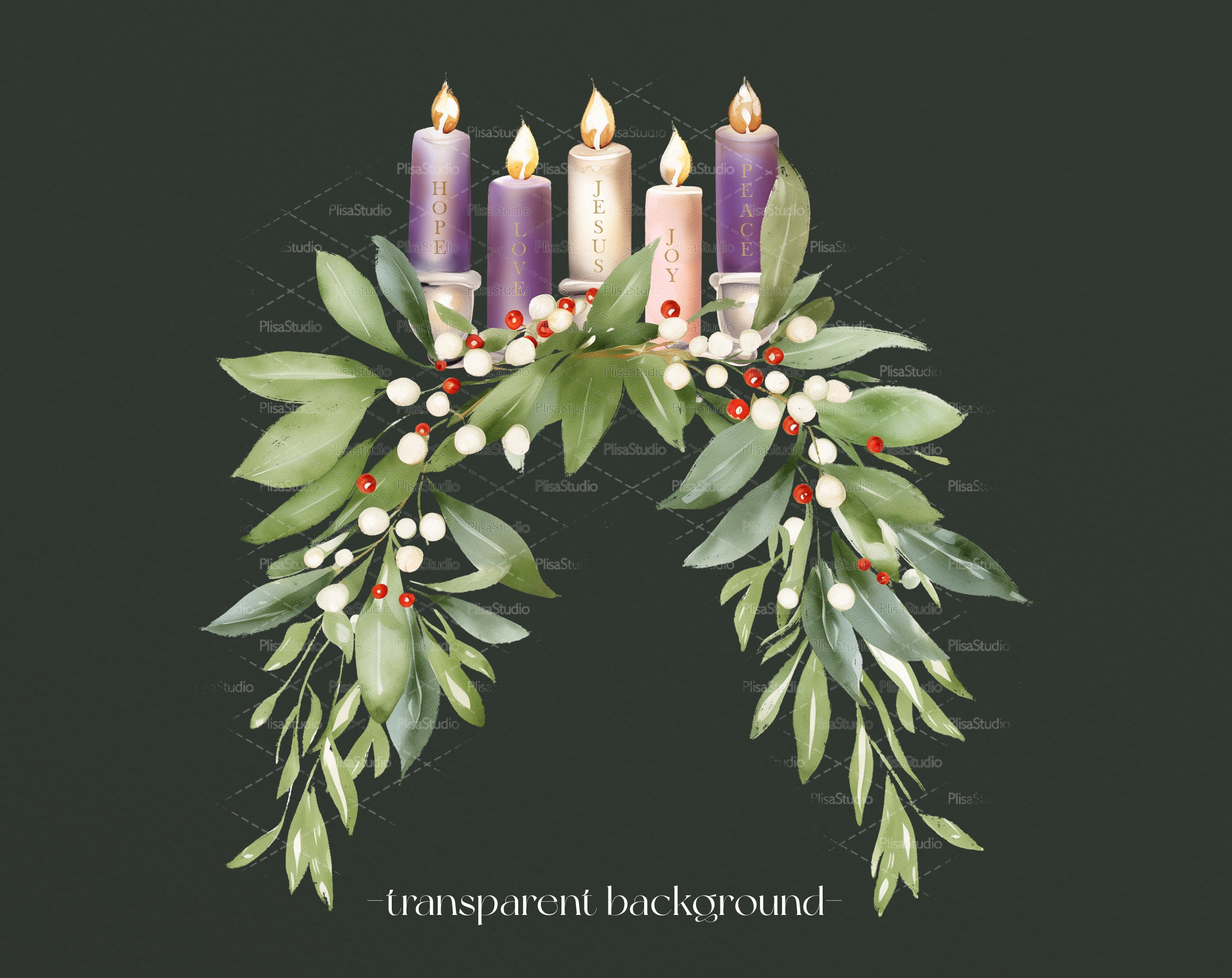 Christmas Candles Catholic Advent Wreath Clipart PNG Winter Garland ...