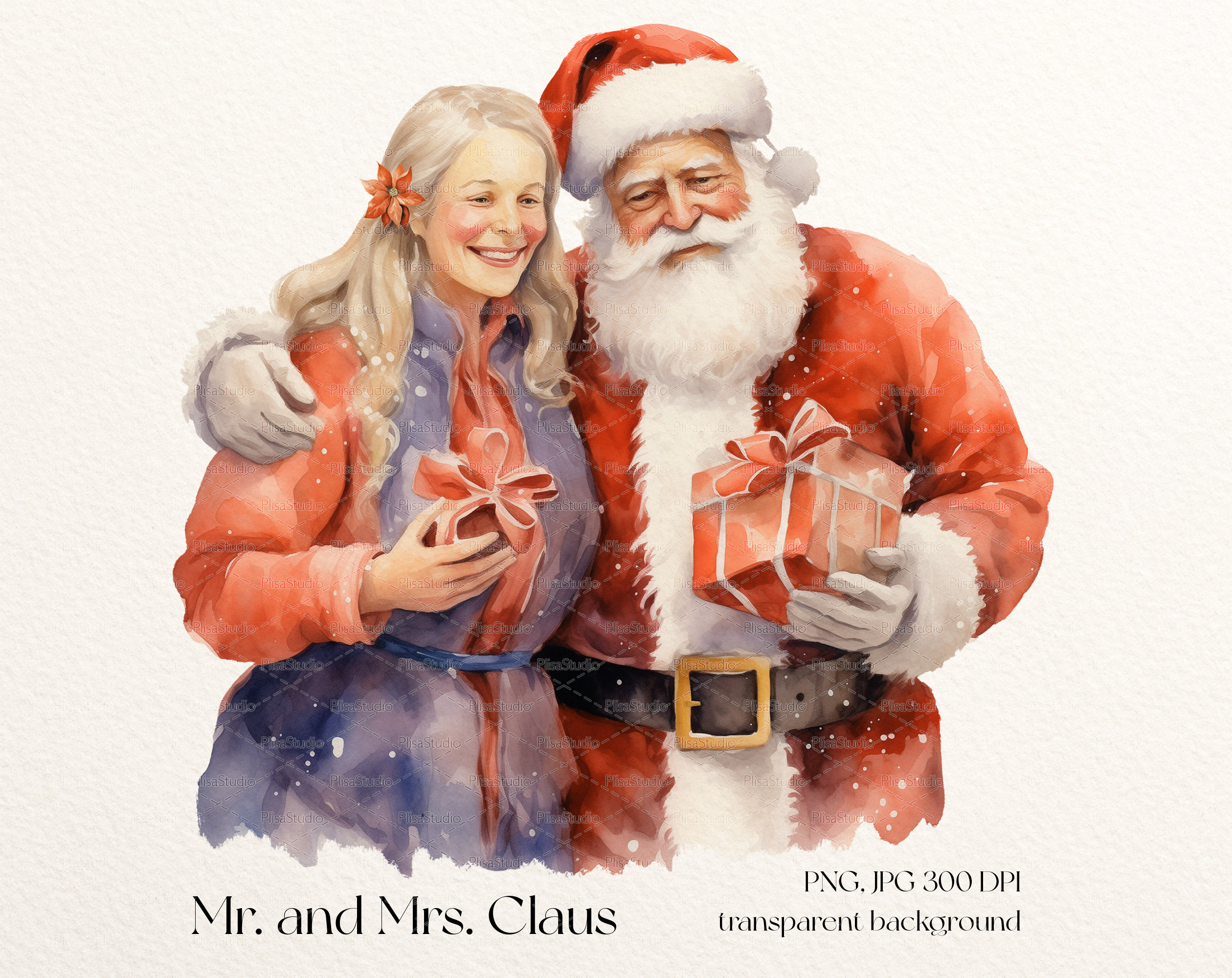 Mr Santa and Mrs Claus Christmas Clipart PNG Watercolor - Etsy