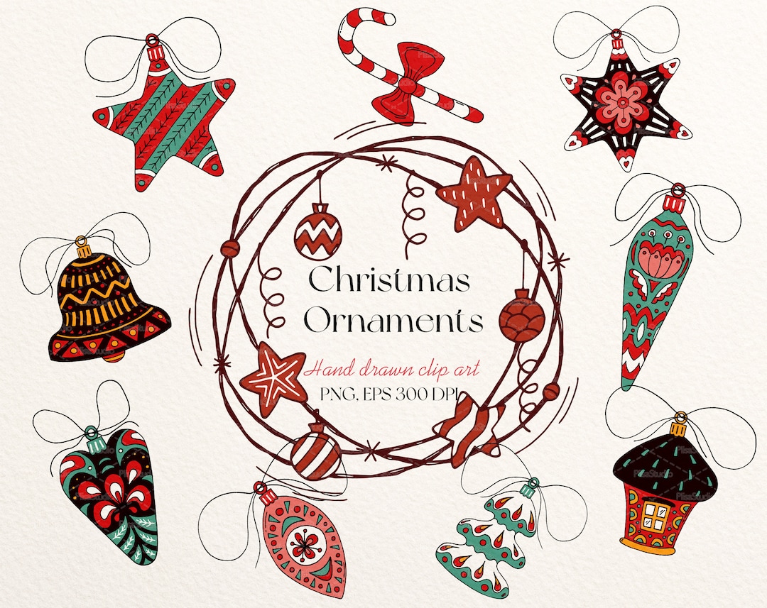 Vintage Christmas Classic Vintage Ornaments Clipart Candy Cane Set ...