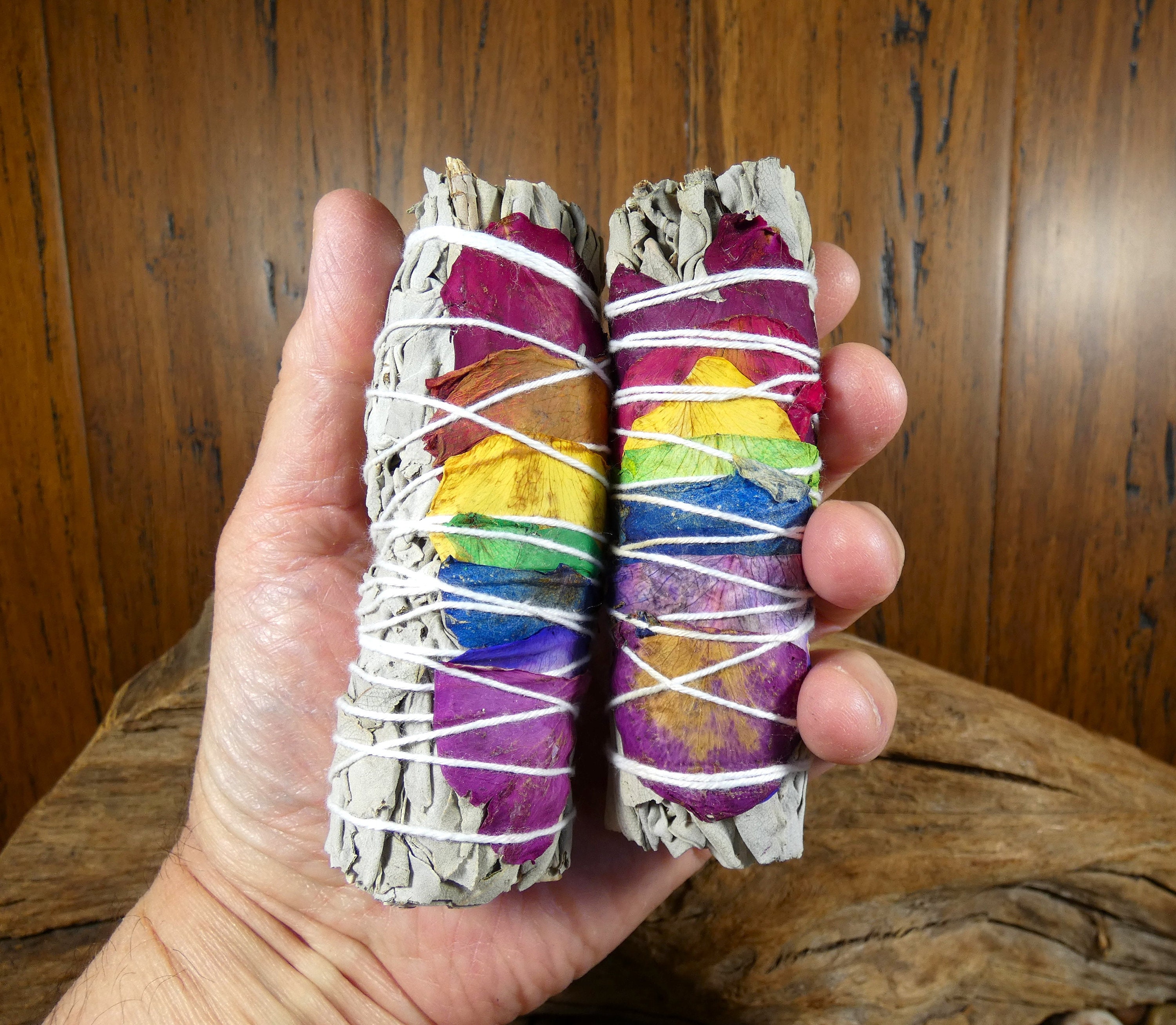 Chakra Sage Stick (white Sage With 7 Color Rose Petals) 3-4" - Sage ...