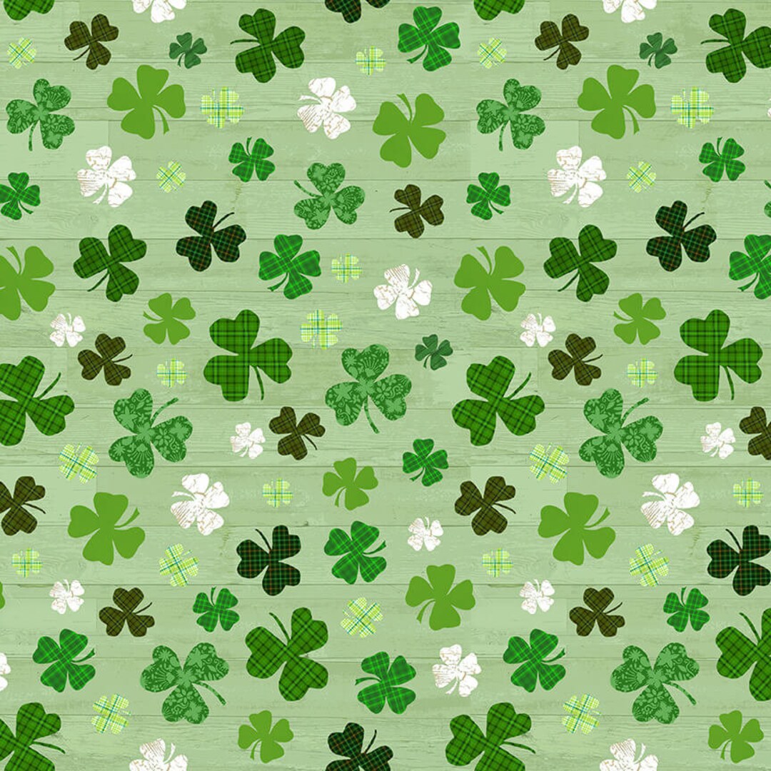 Hello Lucky Clover on Wood Grain Green Henry Glass 1/4 Yard - Etsy