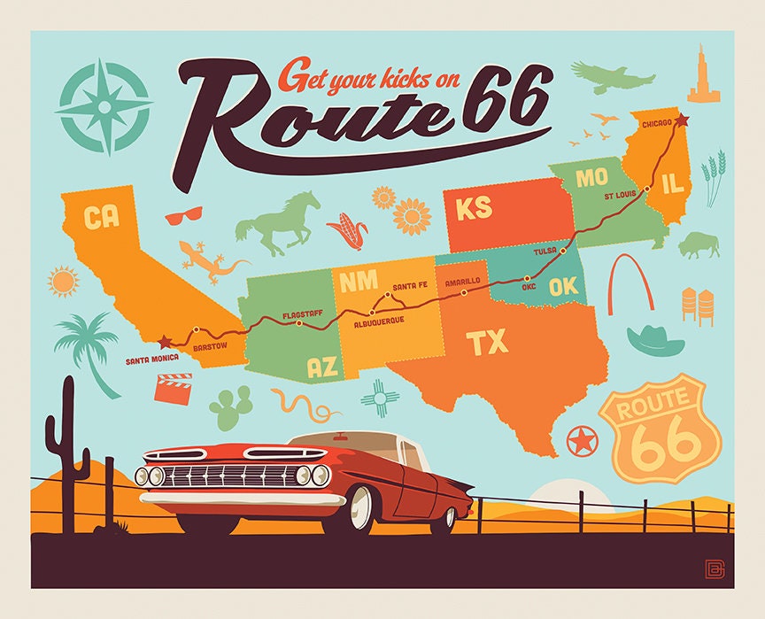 Get Your Kicks on Route 66 Map Panel - Anderson Design Group - Riley ...