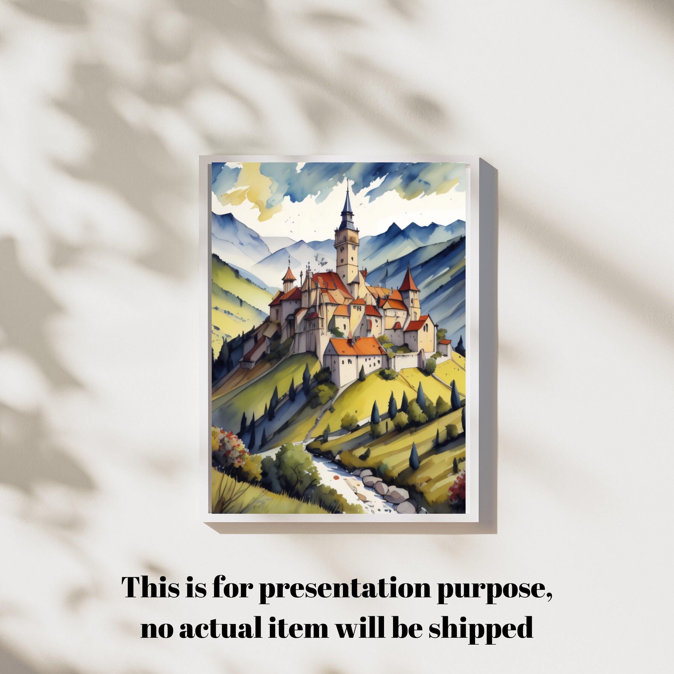 Printable Watercolour Castle Landscape, Instant Download Art, Abstract ...