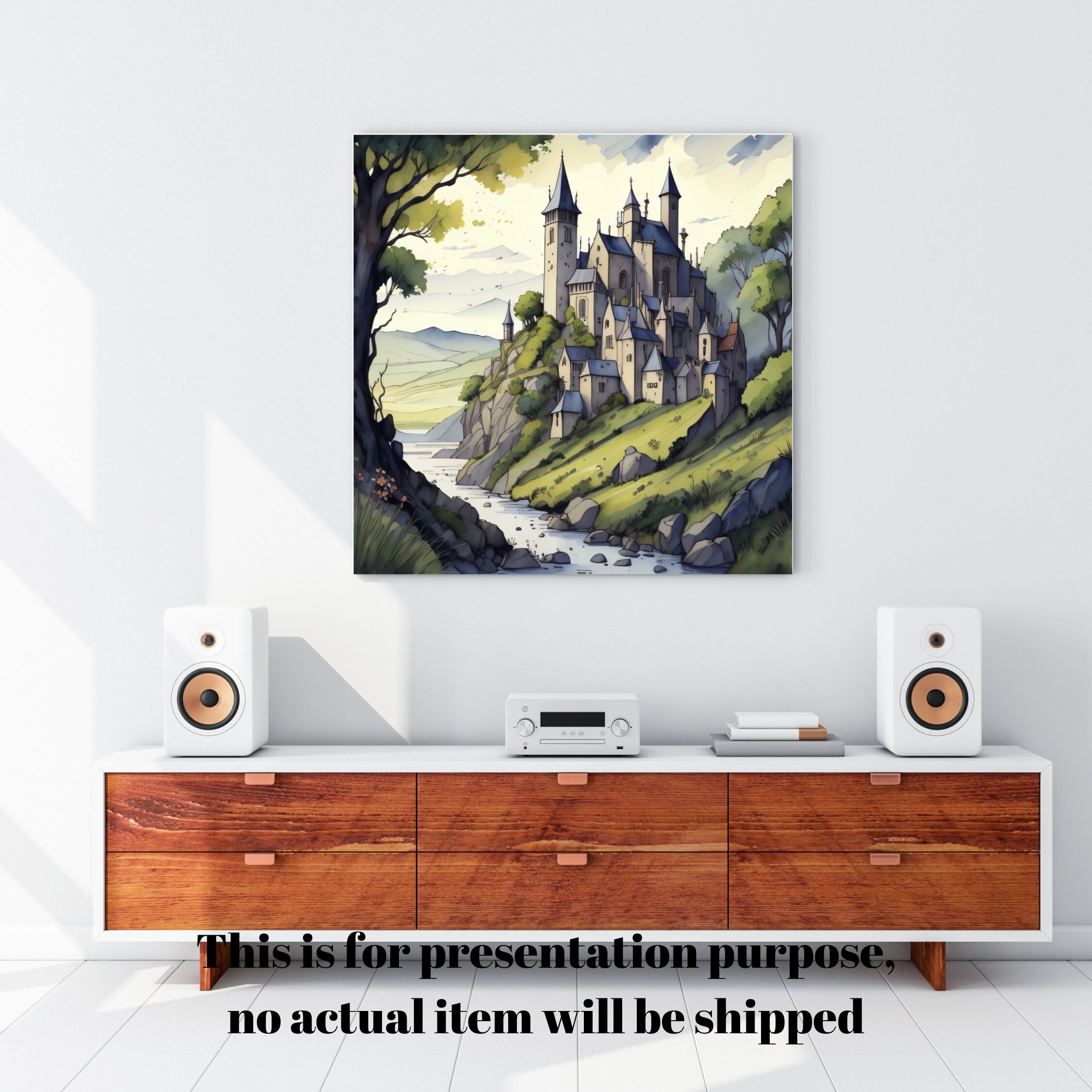 Printable Watercolour Castle Landscape, Instant Download Art, Abstract ...