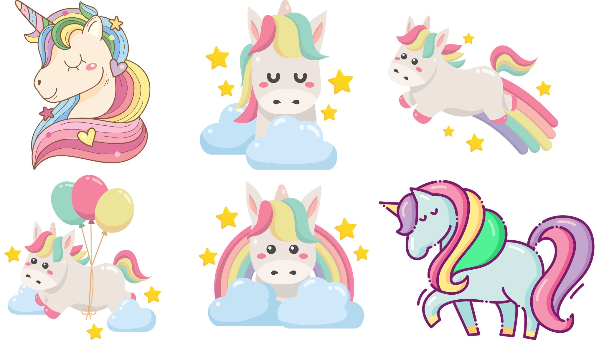 36 Cute Rainbow & Unicorn Clipart, Instant Download, Nursery Clipart ...