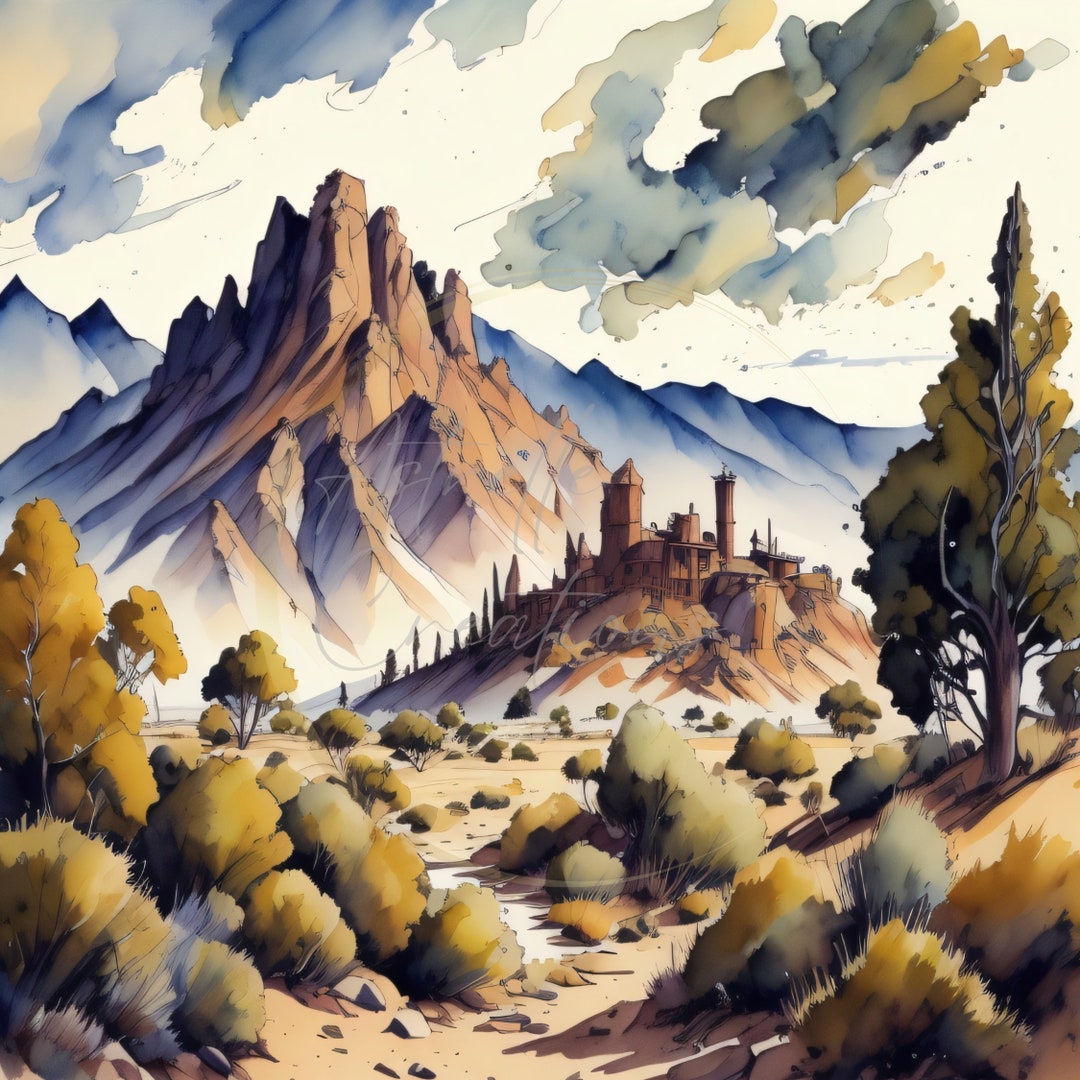 Printable Watercolour Desert Landscape, Instant Download Art, Abstract ...