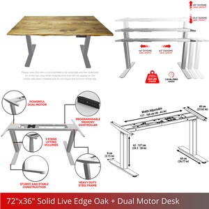 72 Wide Live Edge Solid Wood Oak With Anthrodesk Motorized Electric ...