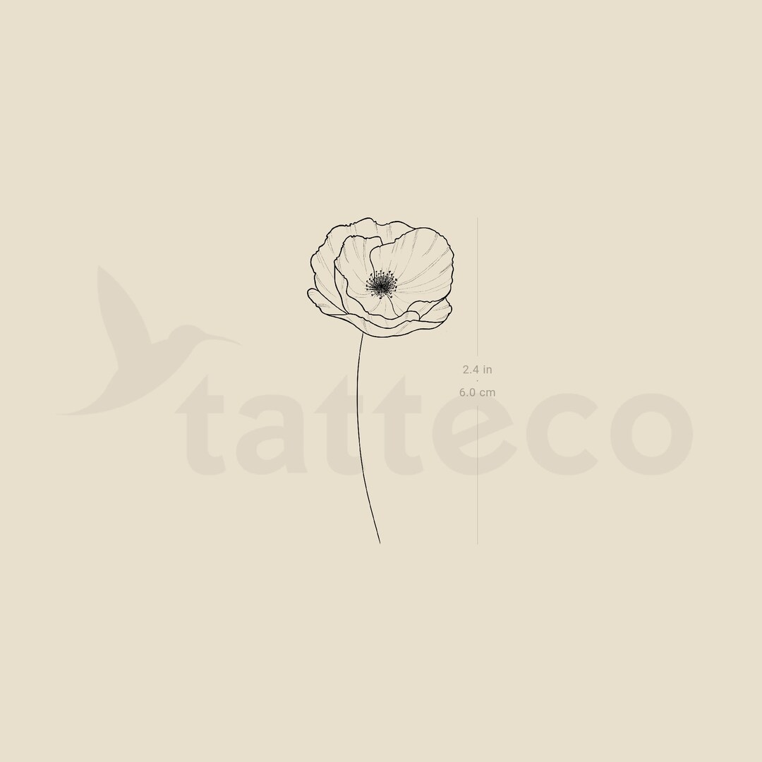 Fine Line Poppy Temporary Tattoo set of 3 - Etsy