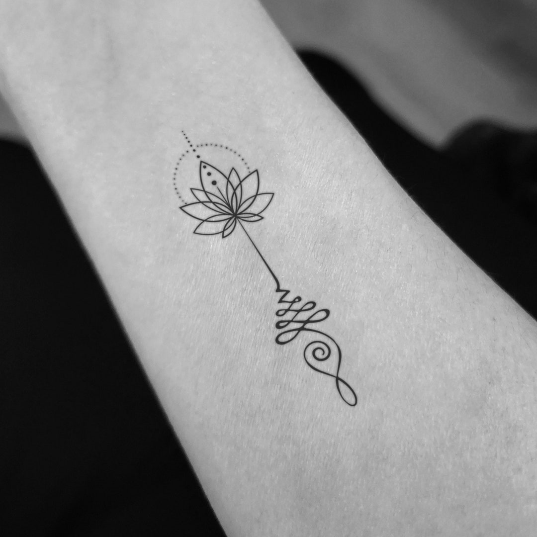 Minimalist Unalome and Lotus Temporary Tattoo (set of 3) - Etsy