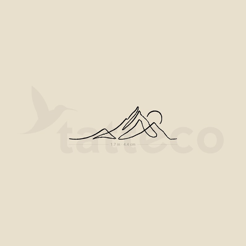 Single Line Mountain Sunrise Temporary Tattoo set of 3 - Etsy