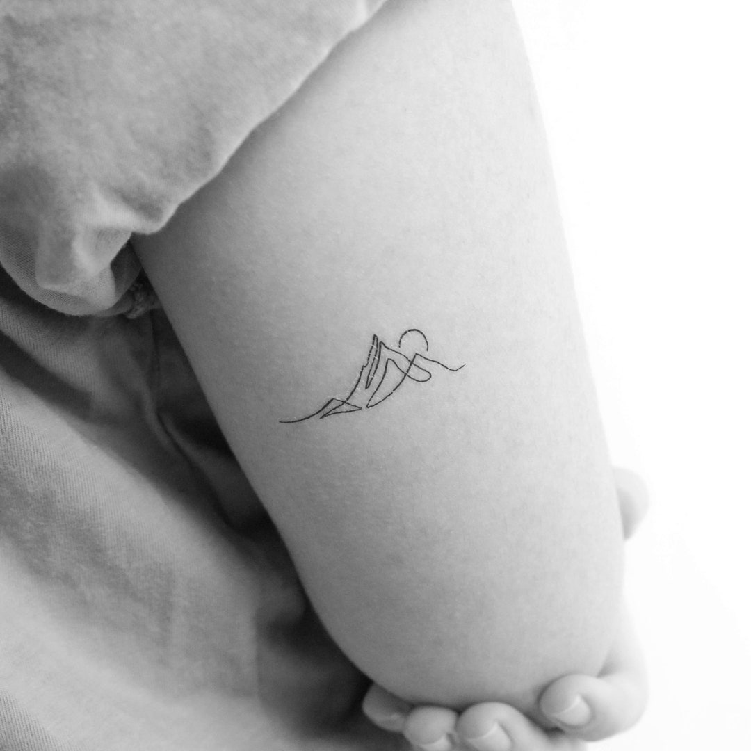 Single Line Mountain Sunrise Temporary Tattoo (set of 3) - Etsy