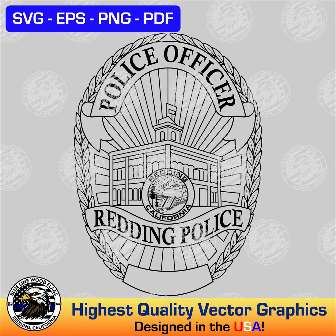 Redding, California Police Officer Badge SVG Vector File for Laser, CNC ...
