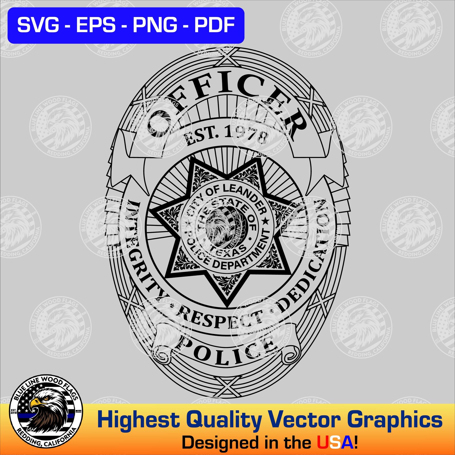 Leander, Texas Police Officer Badge SVG Vector File - Etsy
