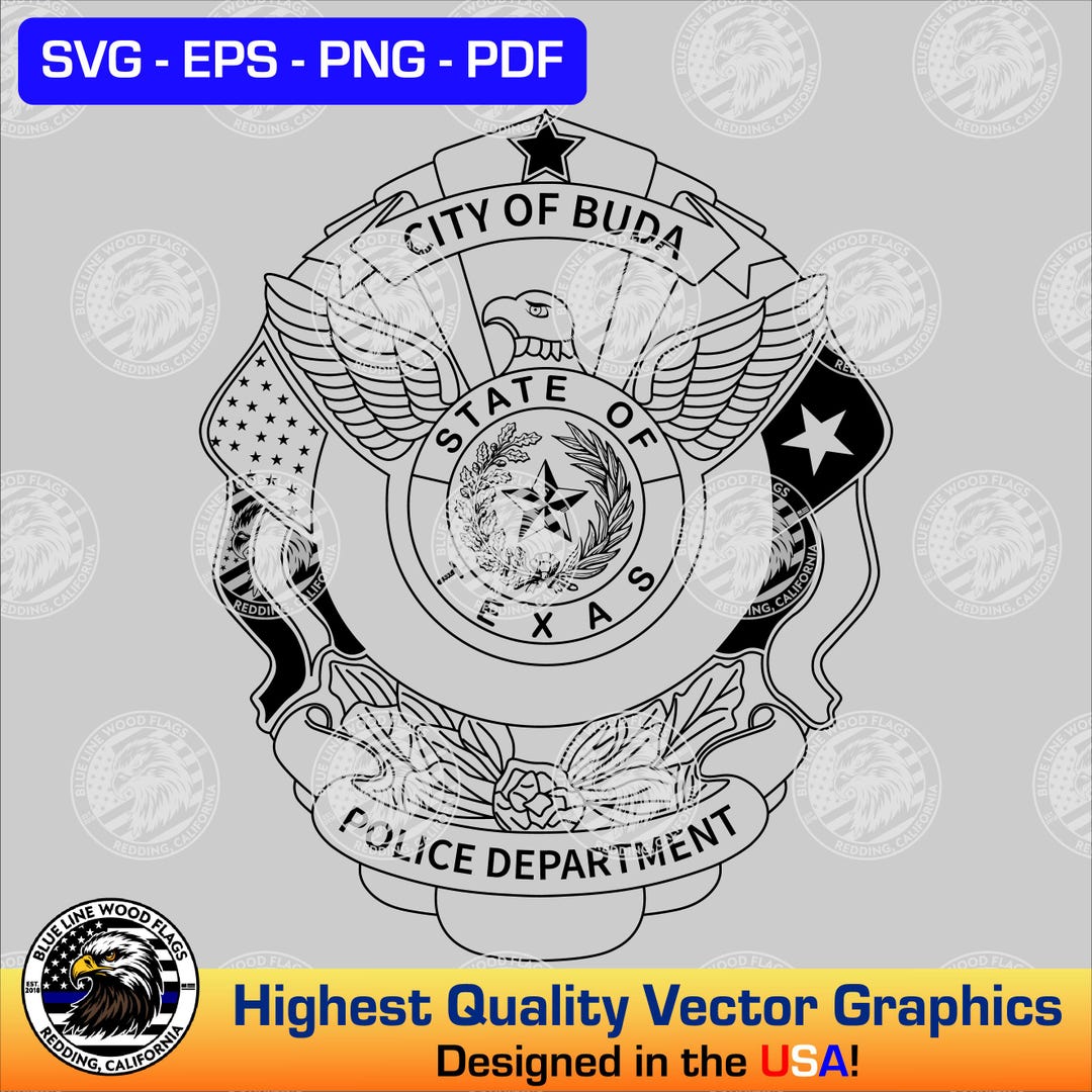 Buda Texas Police Officer Badge SVG Vector File for Laser, CNC, Vinyl ...