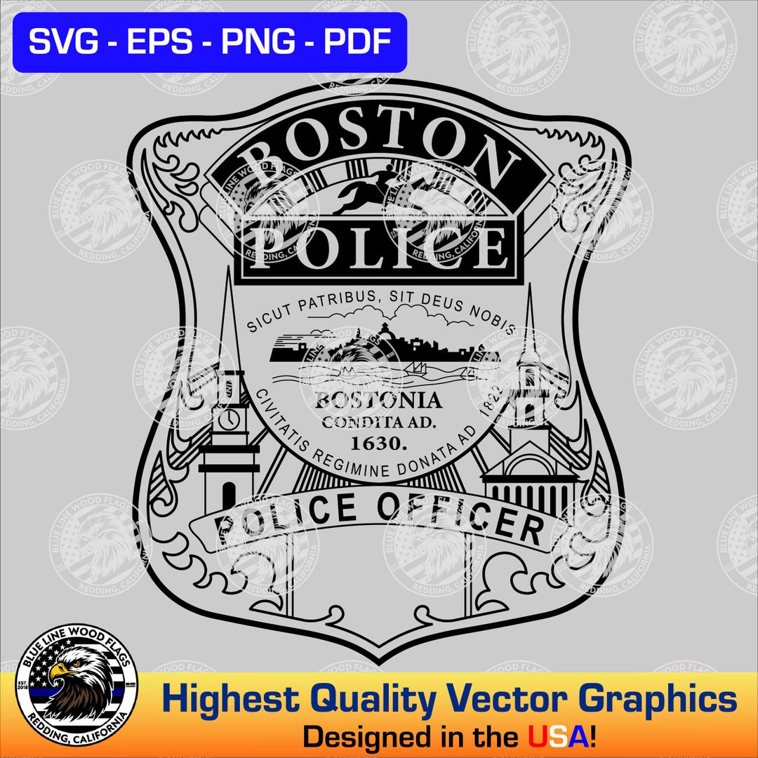 Boston, Massachusetts Police Officer Badge SVG Vector File for Laser ...