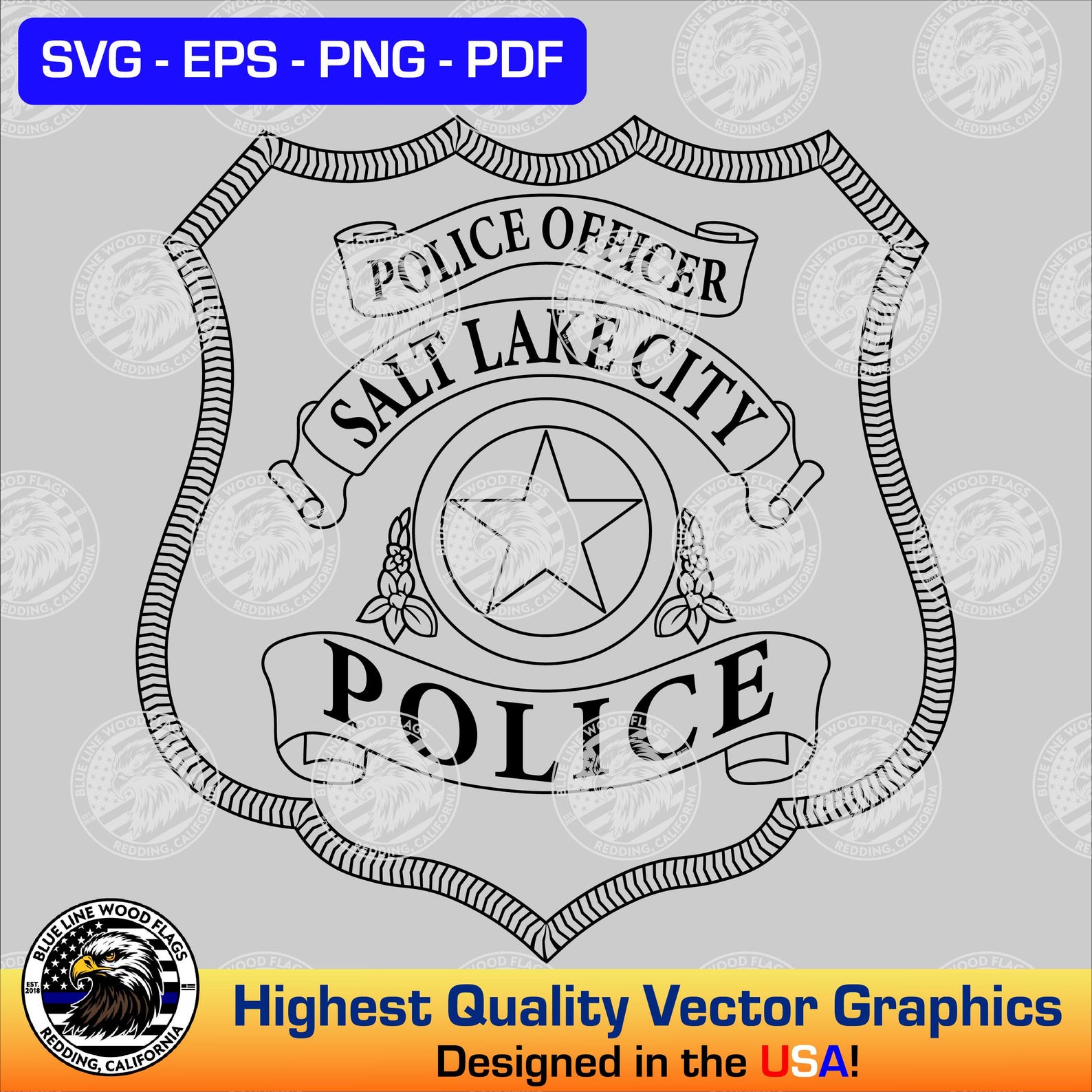 Salt Lake City Utah Police Officer Badge SVG Vector File for Laser, CNC ...