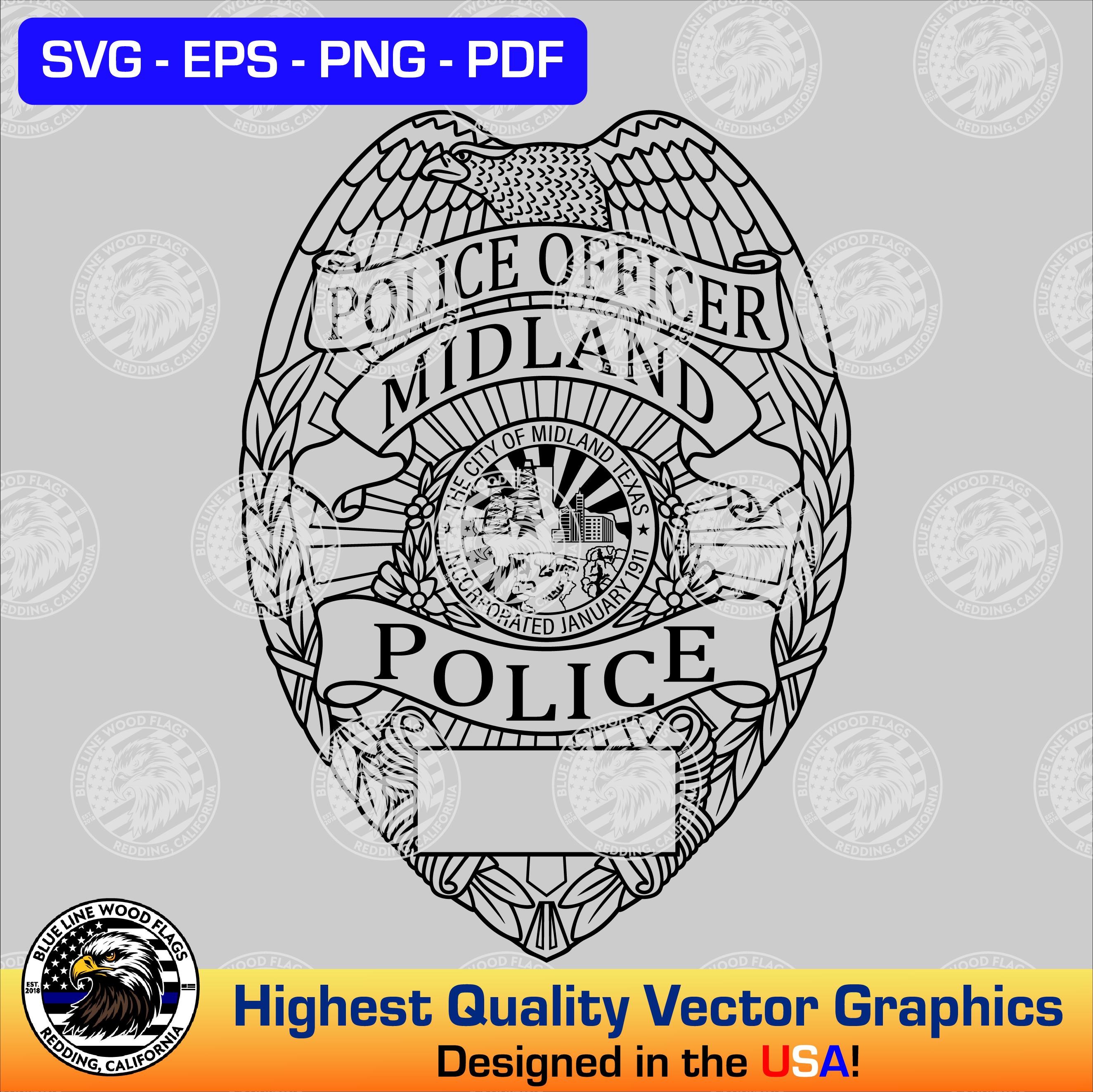 Midland Texas Police Officer Badge SVG Vector File - Etsy