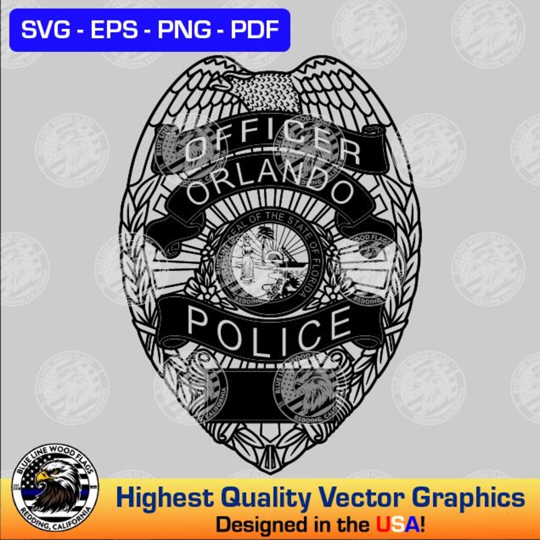 Orlando, Florida Police Officer Badge - SVG Vector File for Laser, CNC ...