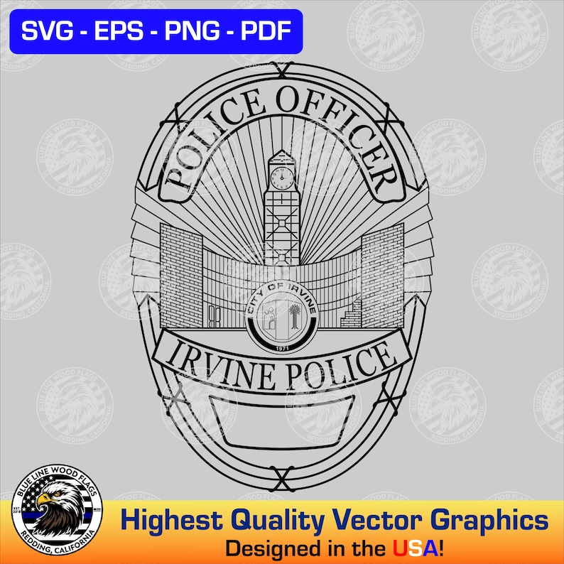 Irvine California Police Officer Badge SVG Vector File for Laser, CNC ...