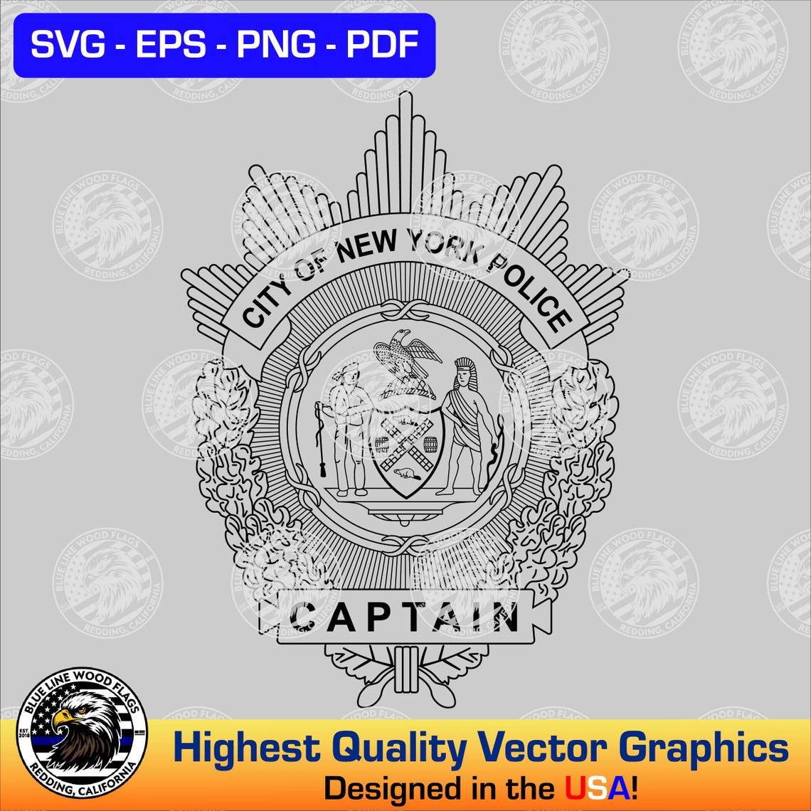 New York Police Department NYPD Captain Badge SVG Vector File for Laser ...
