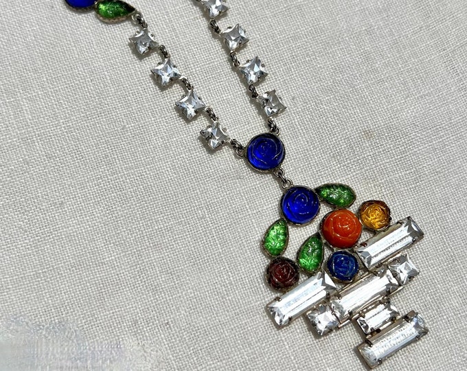 Leach & Miller 1930s Art Deco Glass Fruit Salad FLOWER BASKET Sterling ...