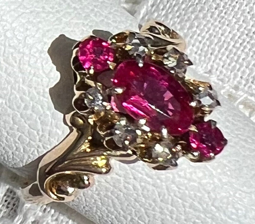 Antique Victorian 10K Gold RUBY & Rose-cut DIAMOND Ring original Box - Etsy