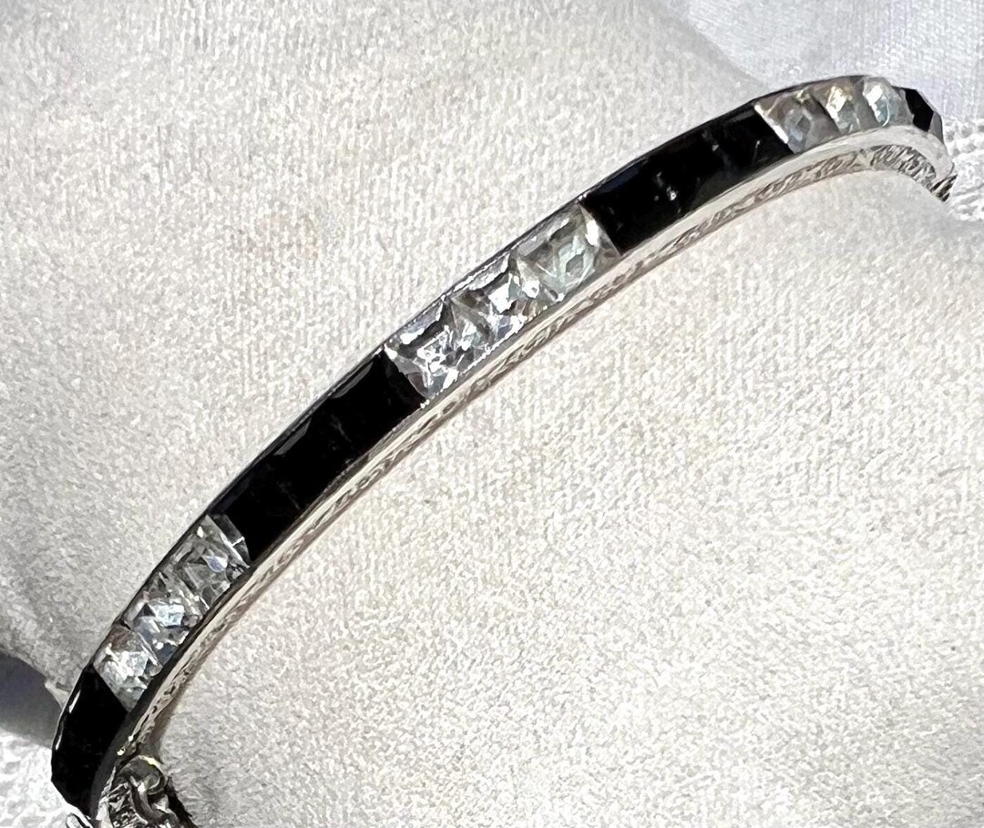 Vintage Art Deco BLACK & White/clear Channel-set Rhinestone Sterling ...