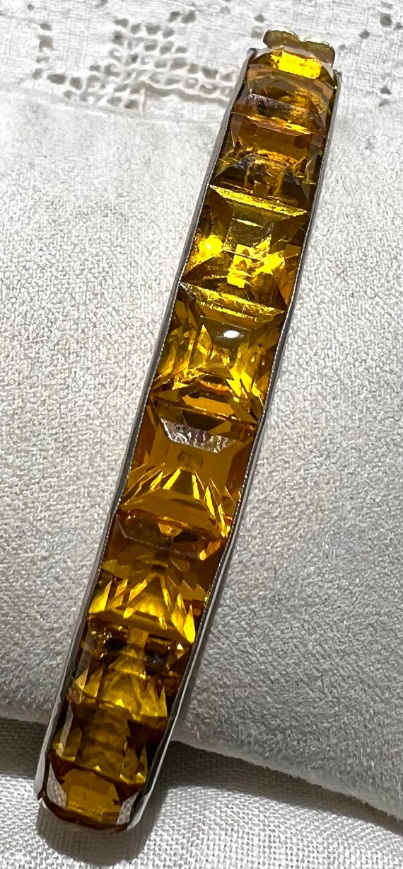 WIDE Vintage Art Deco YELLOW Channel-Set Paste Sterli… - Gem