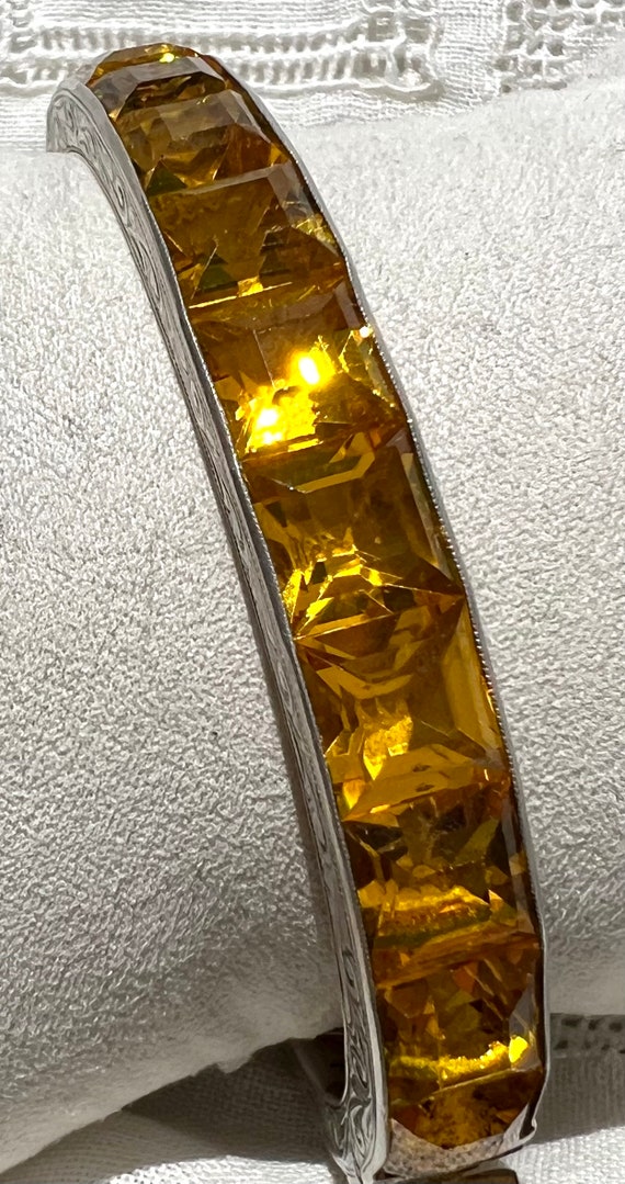 WIDE Vintage Art Deco YELLOW Channel-Set Paste Sterli… - Gem