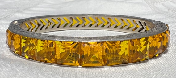 WIDE Vintage Art Deco YELLOW Channel-Set Paste Sterli… - Gem